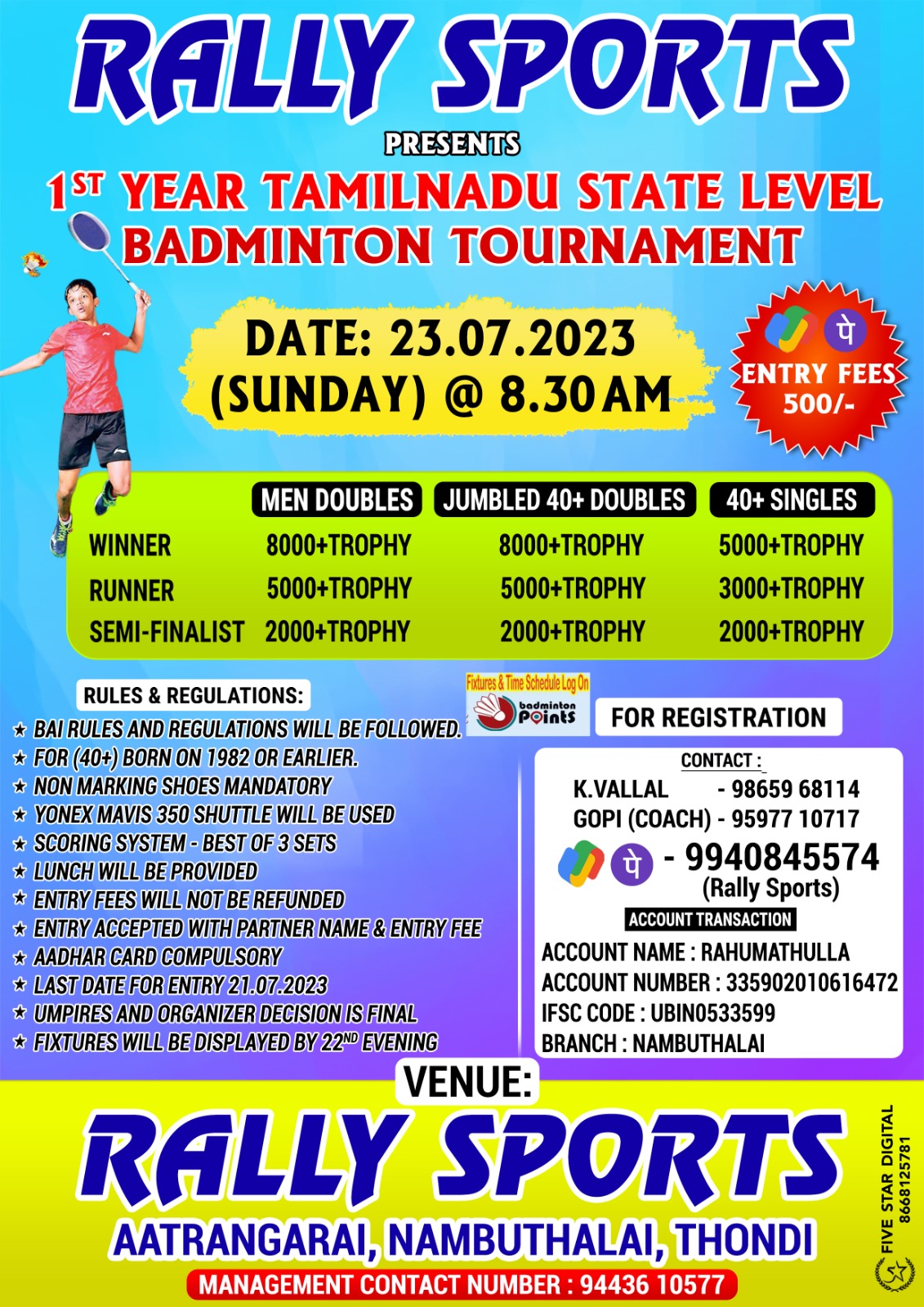 1ST YEAR TAMILNADU STATE LEVEL BADMINTON TOURNAMENT || Badmintonpoints ...